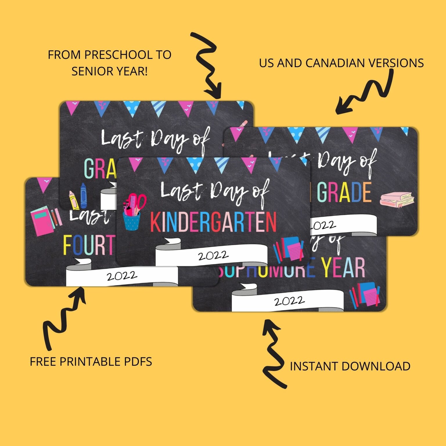 Last Day Of School Chalkboard Signs {Free Printable PDFs)