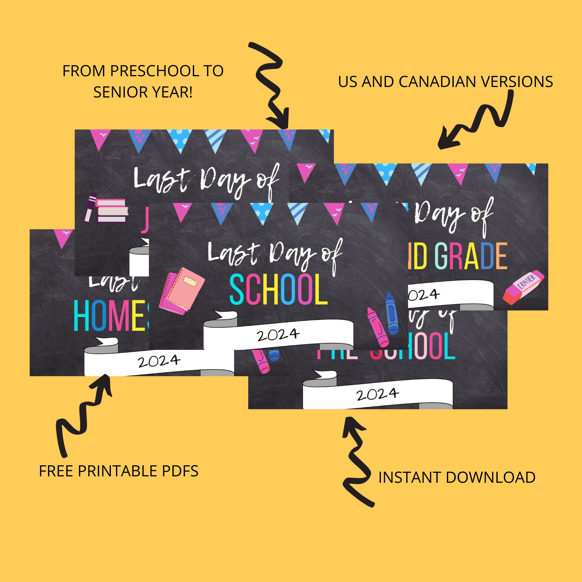 Last Day Of School Chalkboard Signs 2024 {Free Printable PDFs)