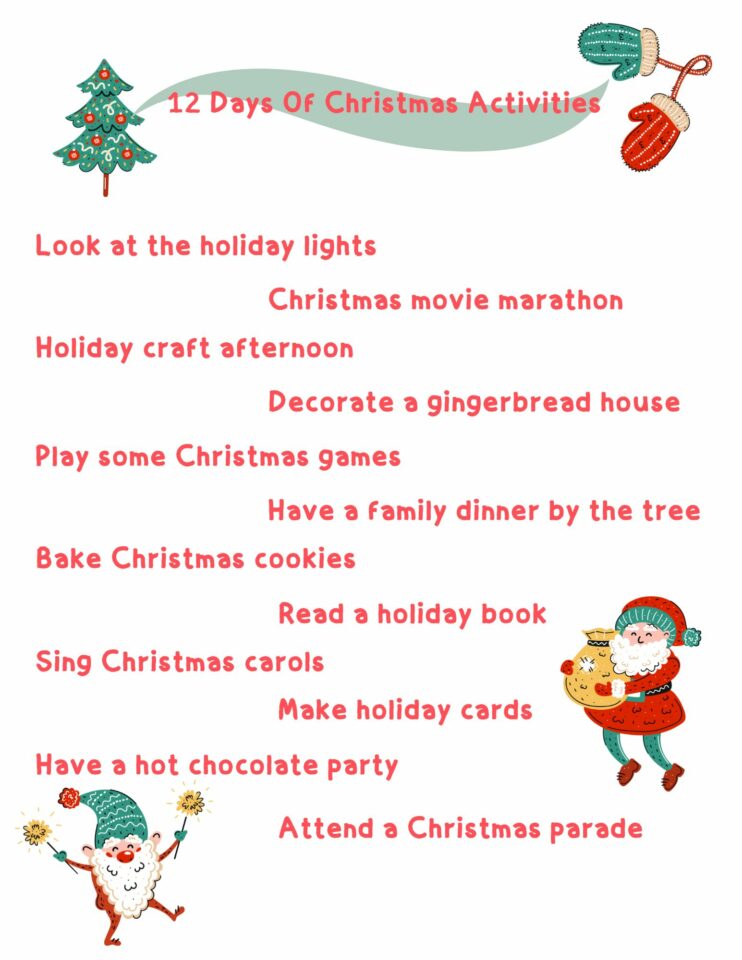 12 Days of Christmas Activities For Kids (Free printable)